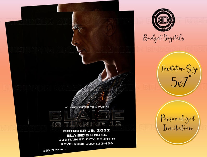 Black Adam Birthday Invitation, Black Adam Movie Ticket, Black Adam ...