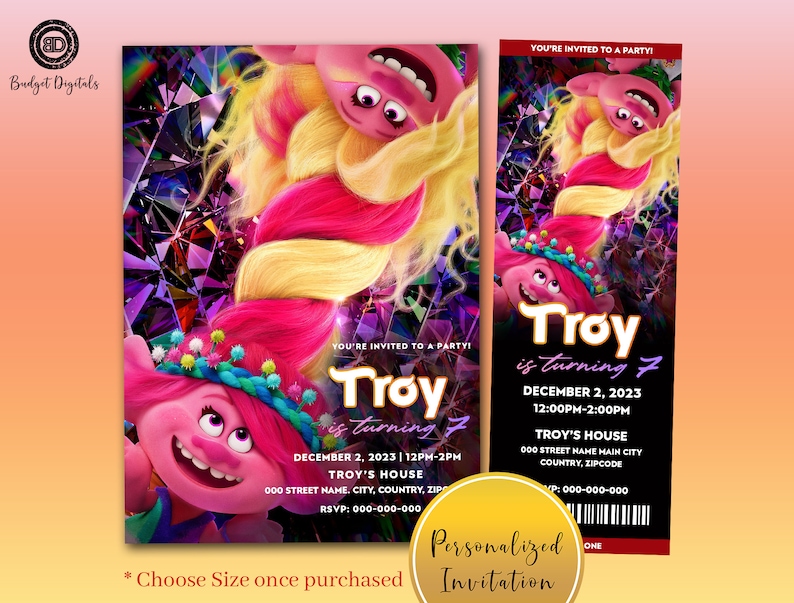TROLLS BAND TOGETHER Birthday Invitation, Trolls Band Together Ticket ...