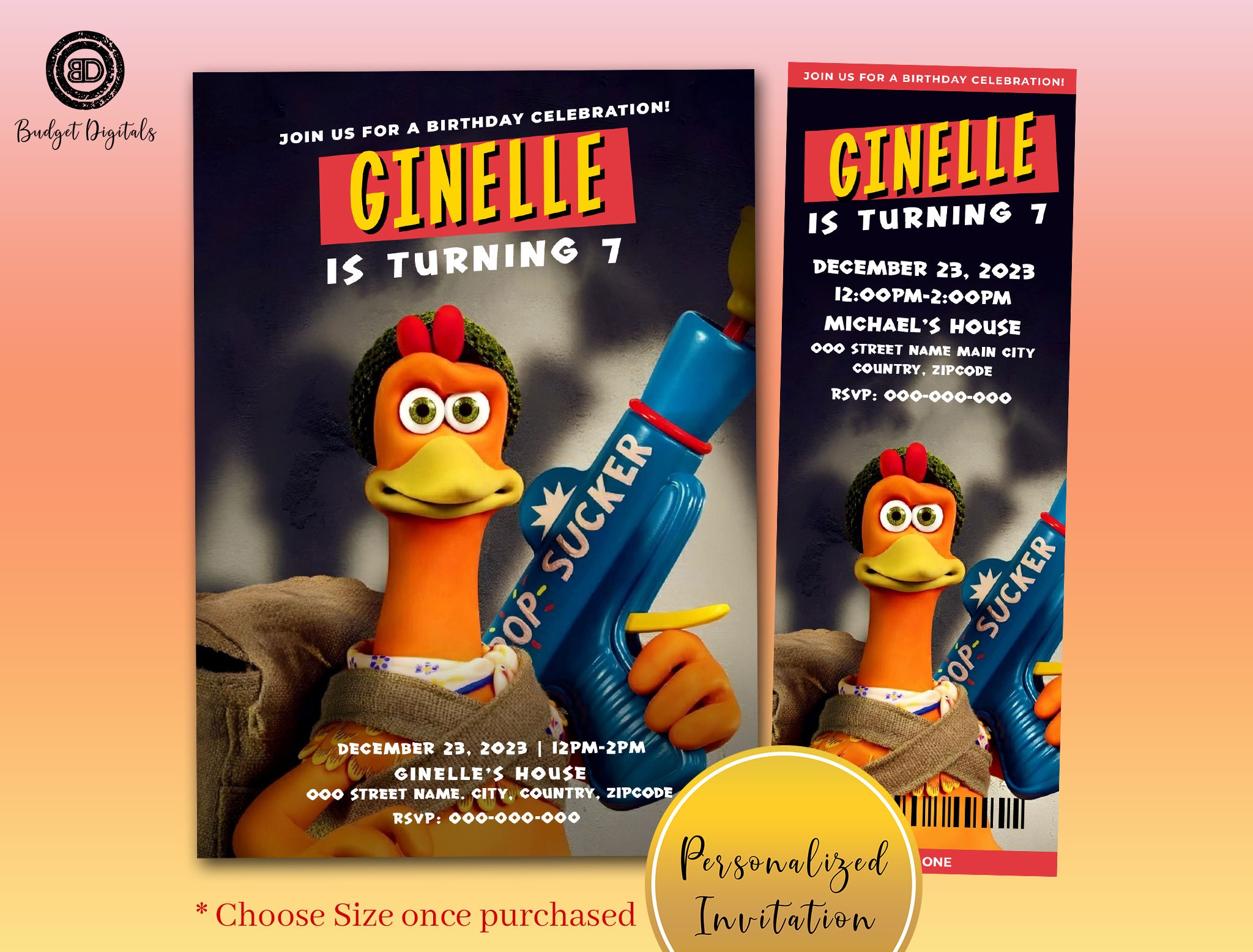 Chicken Run Dawn of the Nugget Birthday Invitation, Chicken Run Dawn of ...