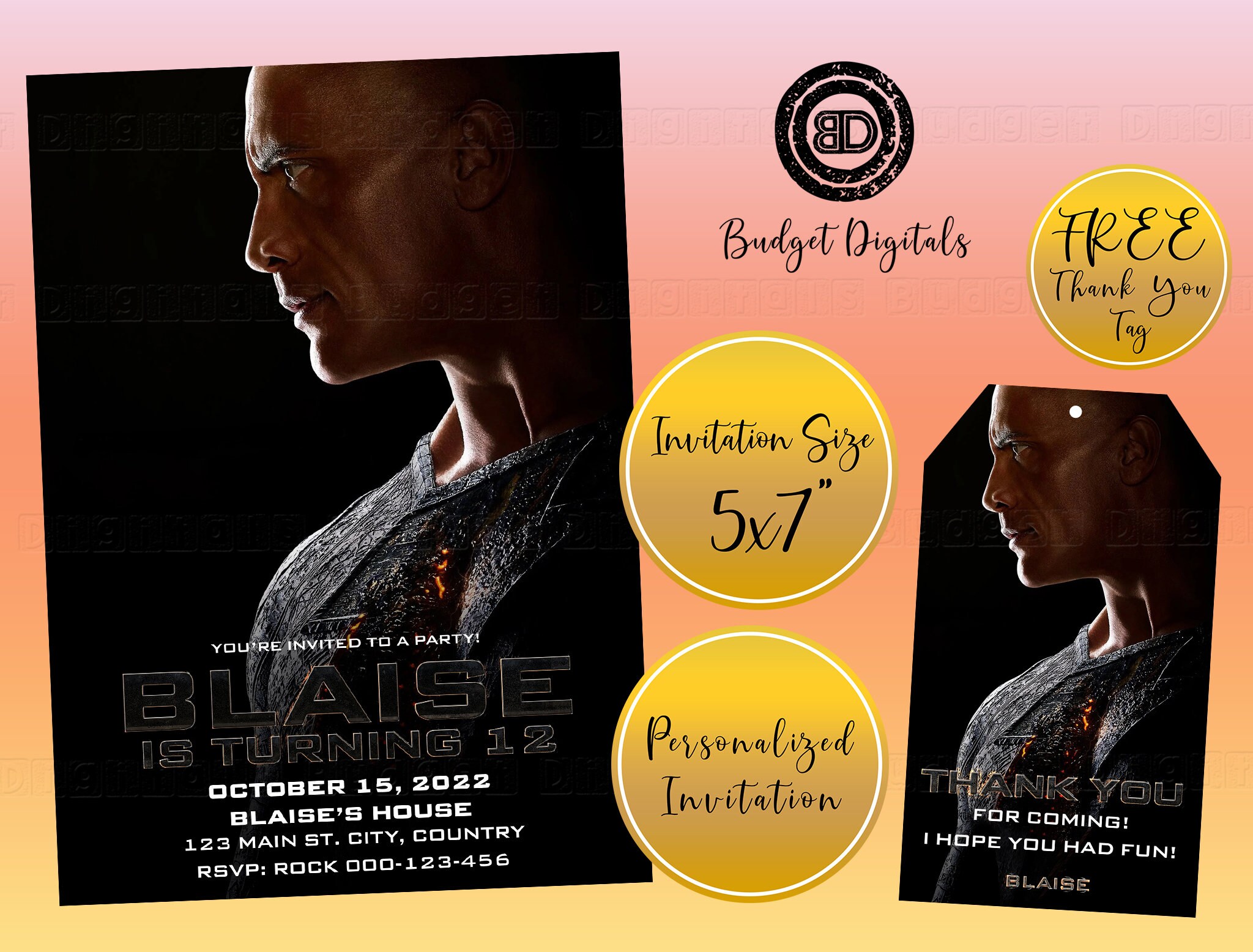 Black Adam Birthday Invitation, Black Adam Movie Ticket, Black Adam ...
