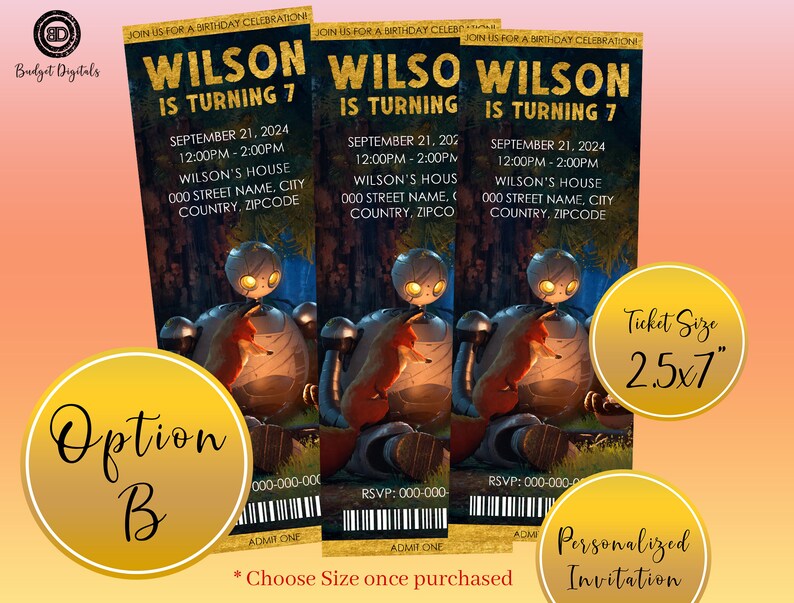 The Wild Robot Birthday Invitation, the Wild Robot Movie Ticket, the ...