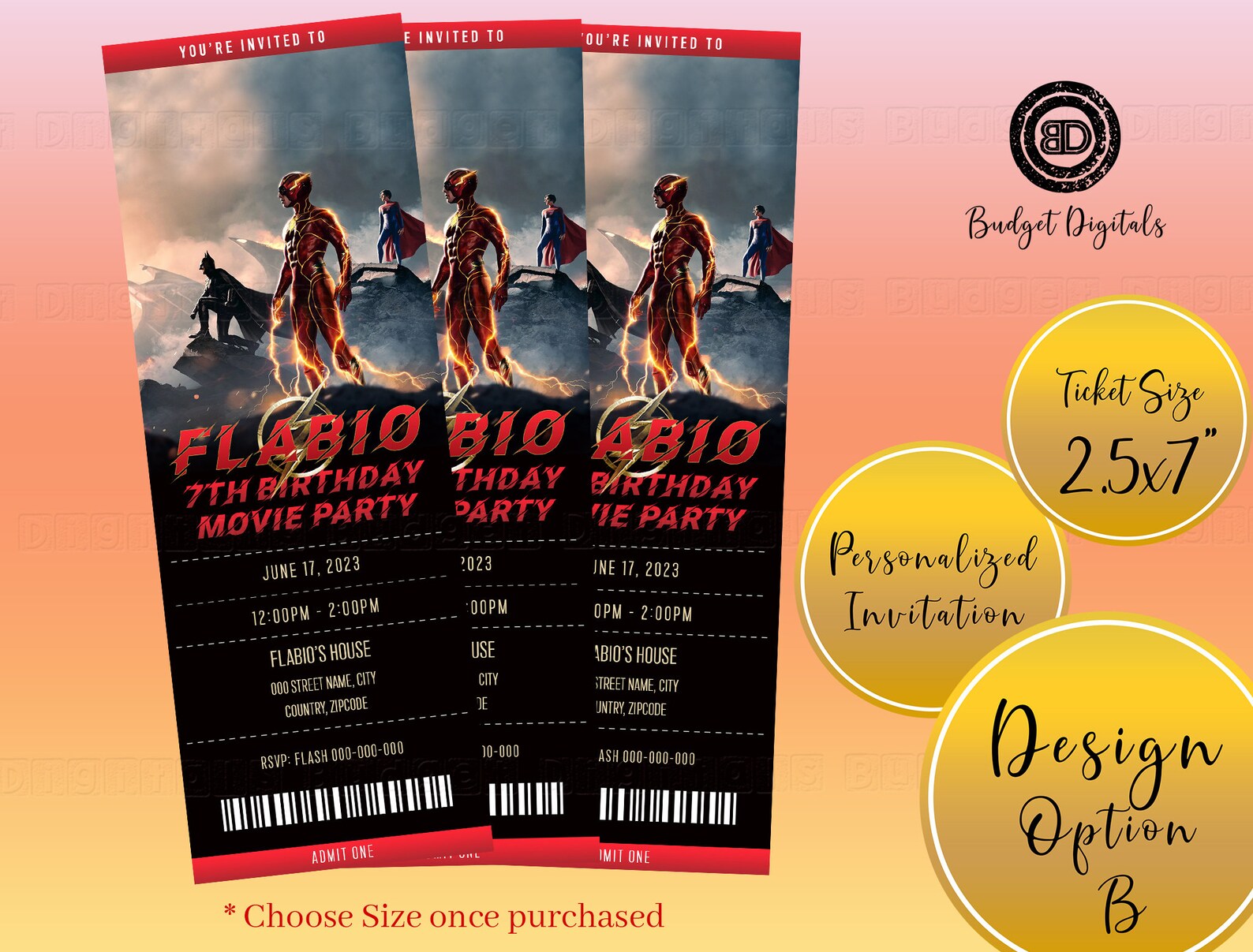 THE FLASH Birthday Invitation, the FLASH Ticket Invitation, the Flash ...