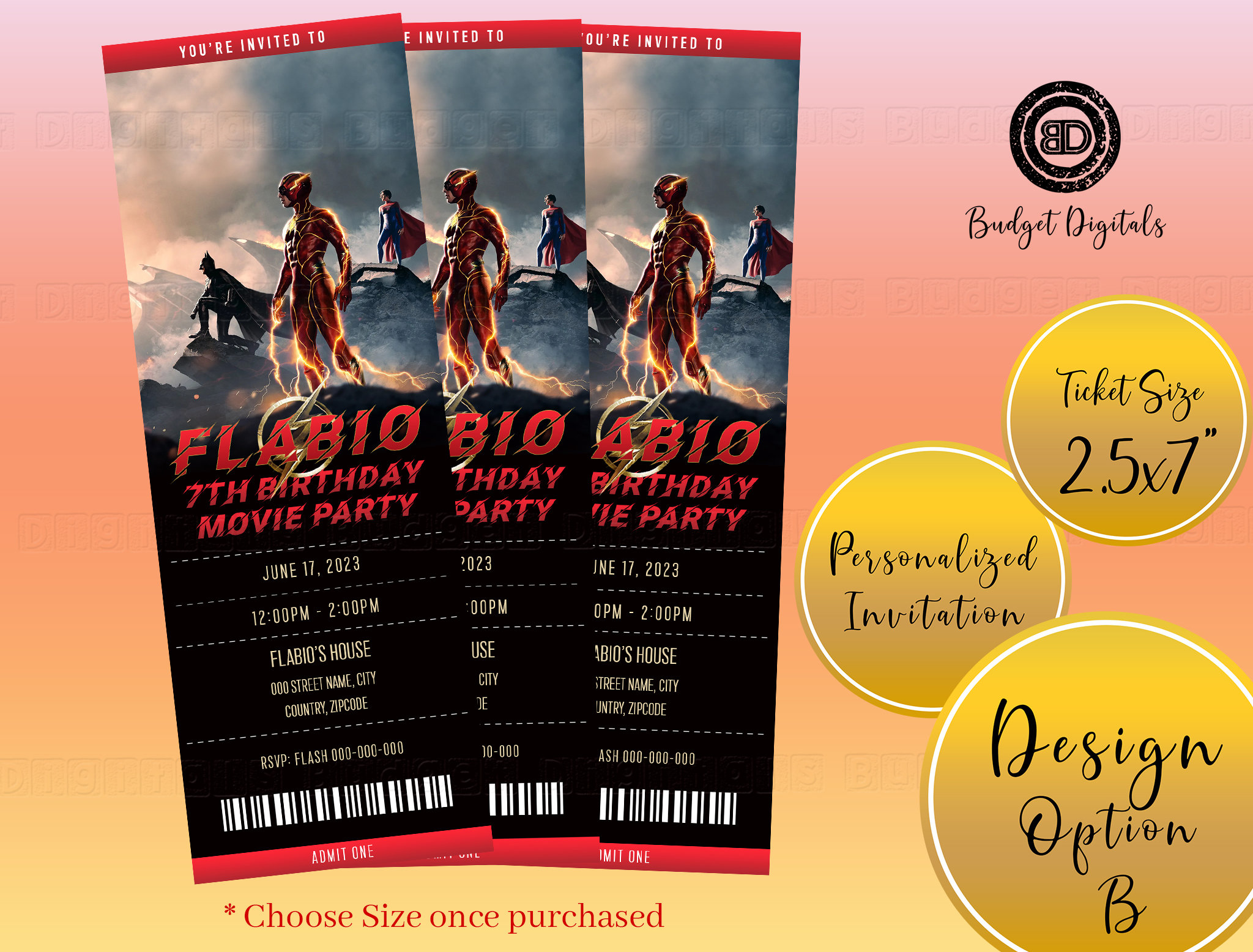 THE FLASH Birthday Invitation, the FLASH Ticket Invitation, the Flash ...