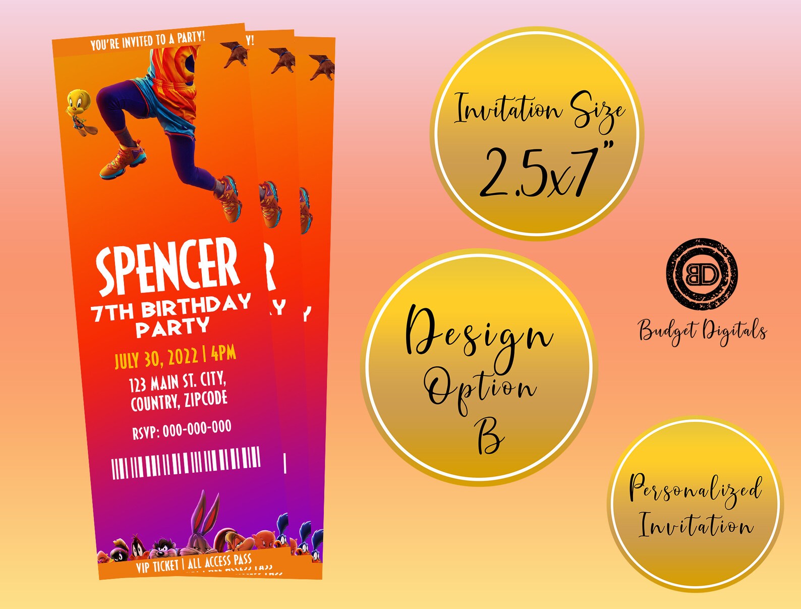 Space Jam 2 Birthday Invitation, Space Jam 2 Movie Ticket, Space Jam 2 ...
