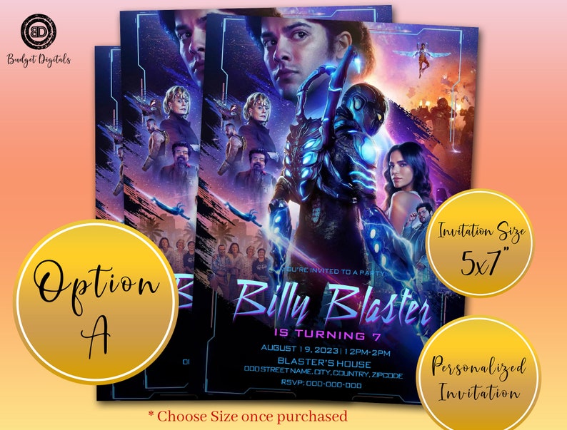 Blue Beetle Birthday Invitation, Blue Beetle Ticket Invitation, Blue ...