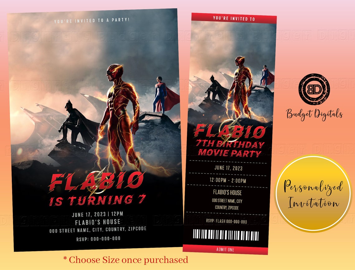THE FLASH Birthday Invitation, the FLASH Ticket Invitation, the Flash ...
