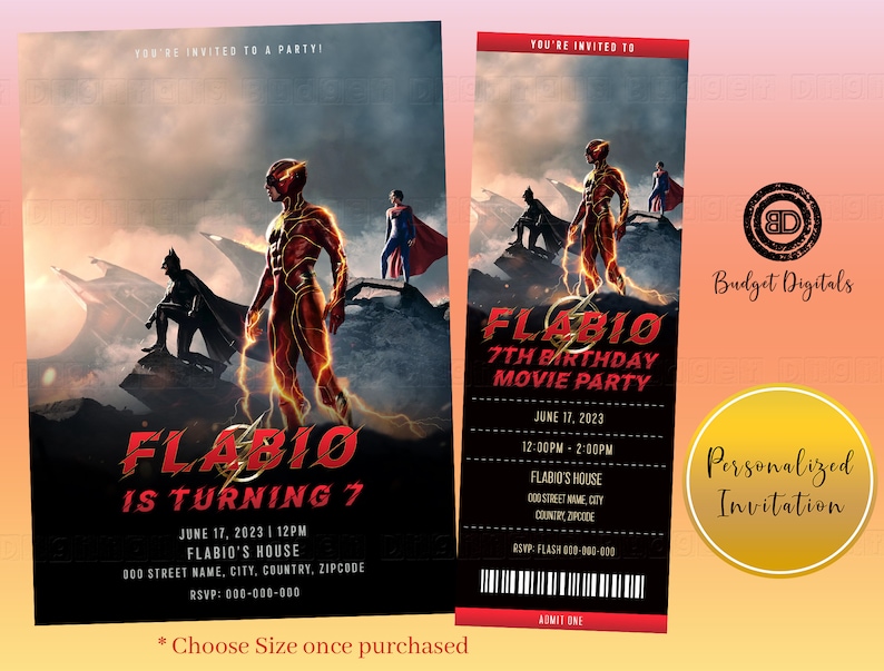 THE FLASH Birthday Invitation, the FLASH Ticket Invitation, the Flash ...