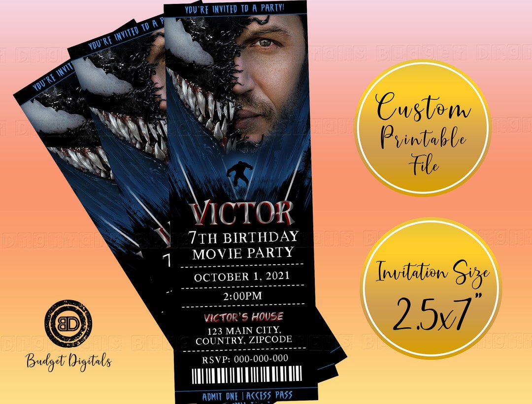 Venom Invitation, Venom 2 Birthday Invitation, Venom 2 Movie Ticket ...