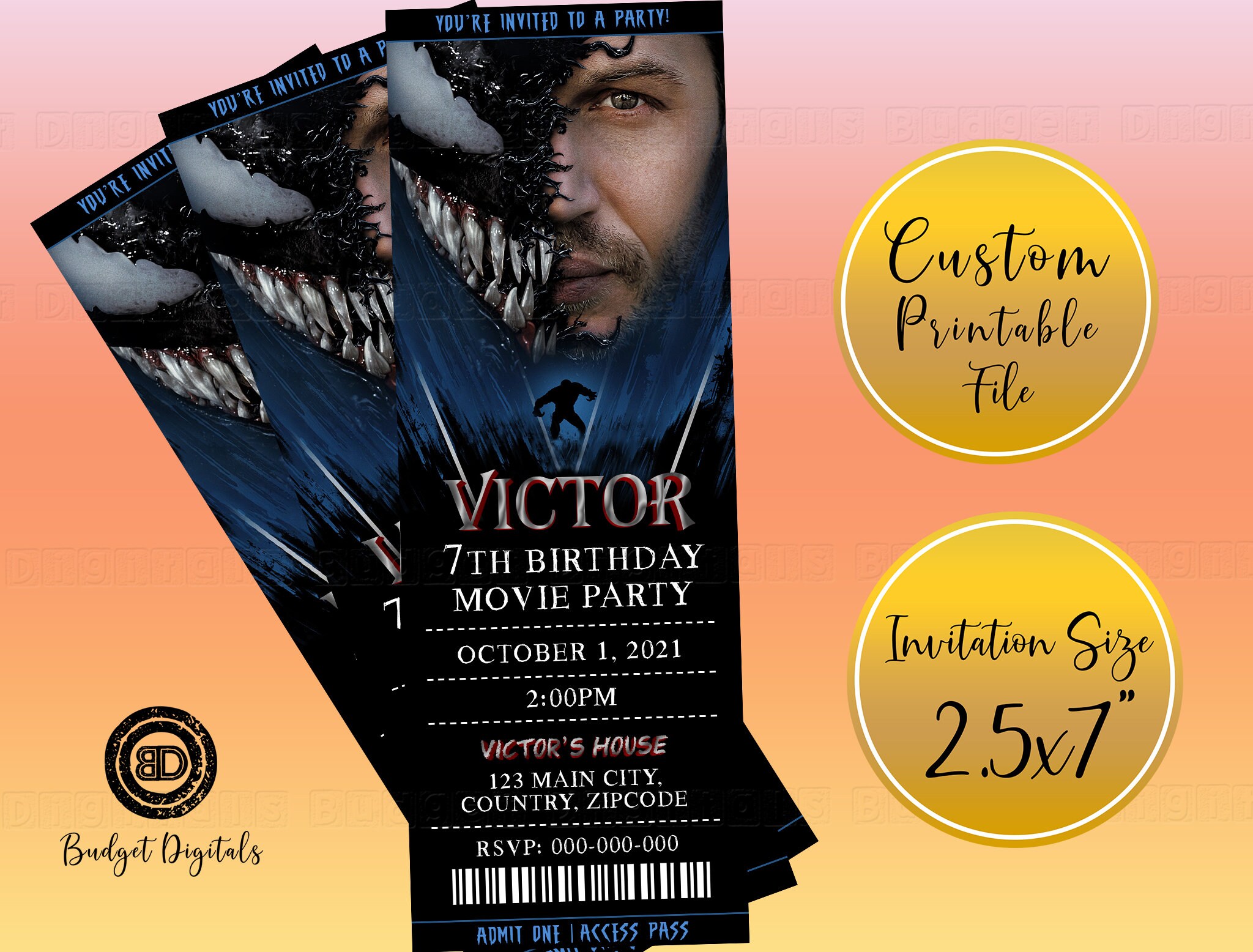 Venom Invitation, Venom 2 Birthday Invitation, Venom 2 Movie Ticket ...