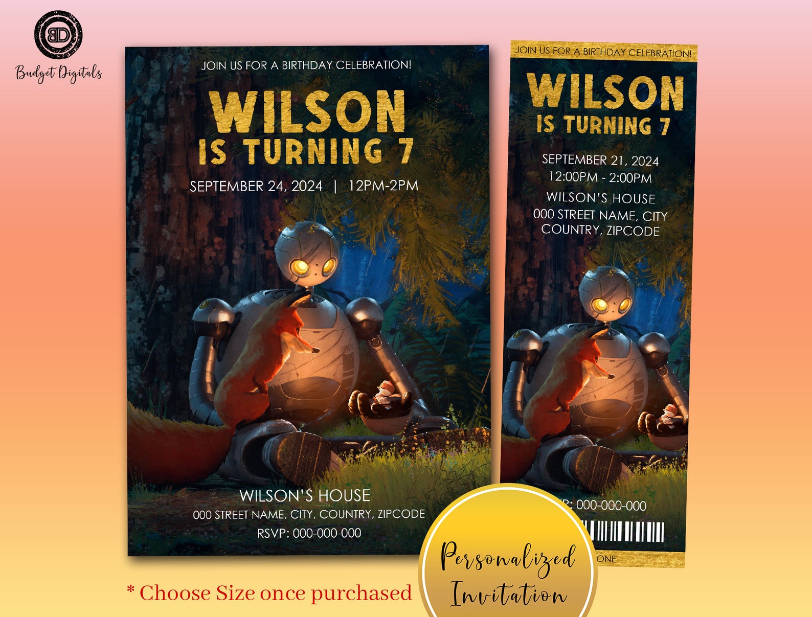 The Wild Robot Birthday Invitation, the Wild Robot Movie Ticket, the ...