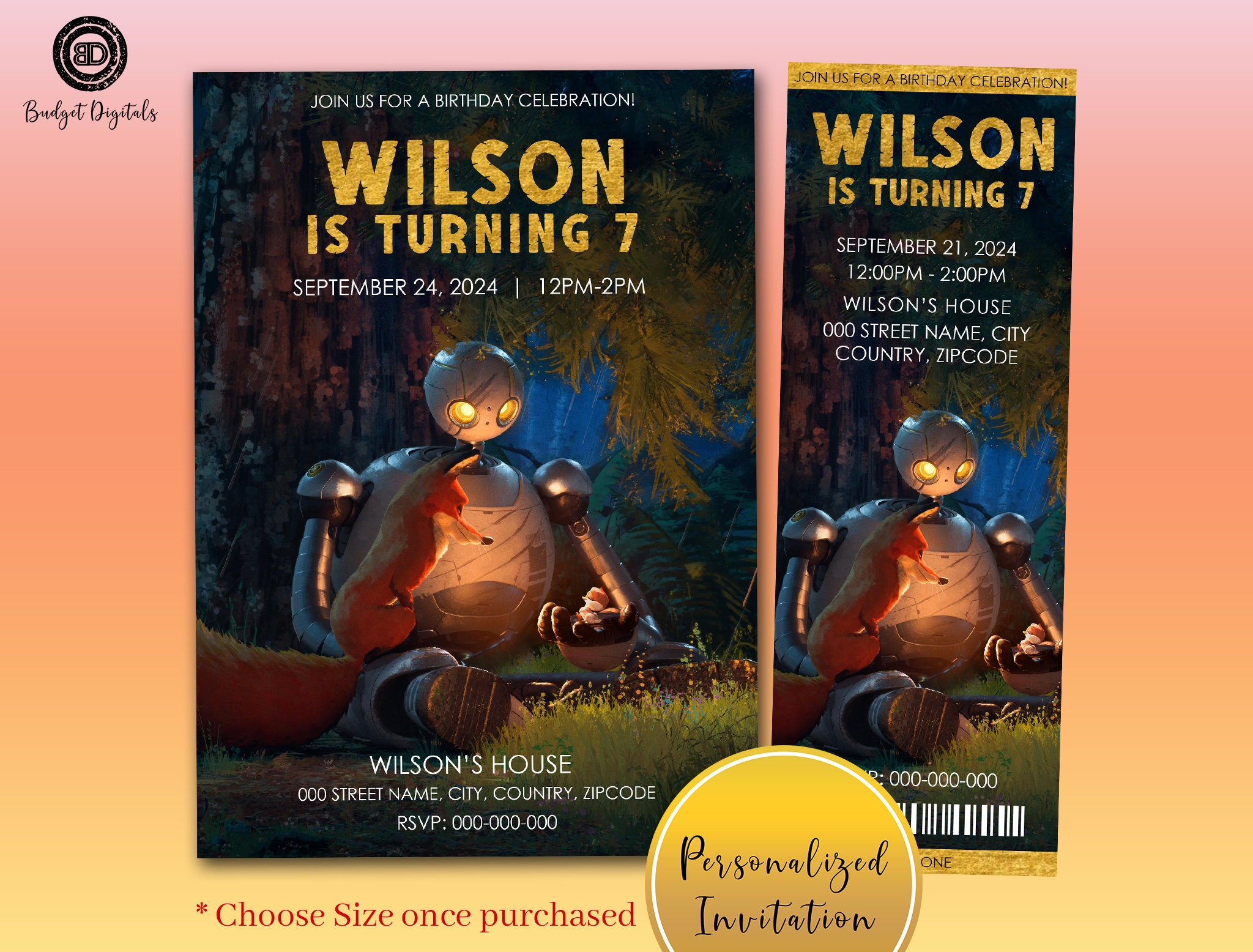 The Wild Robot Birthday Invitation, the Wild Robot Movie Ticket, the ...