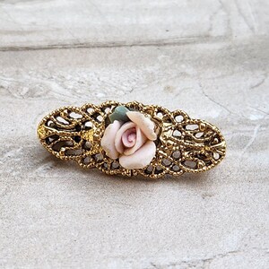 Broche rose vintage, petite épingle florale, filigrane d'or, orné, rose ...