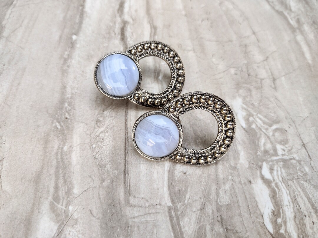 Carol Dauplaise Lace Agate Clip on Earrings, Vintage Clip on Earrings ...