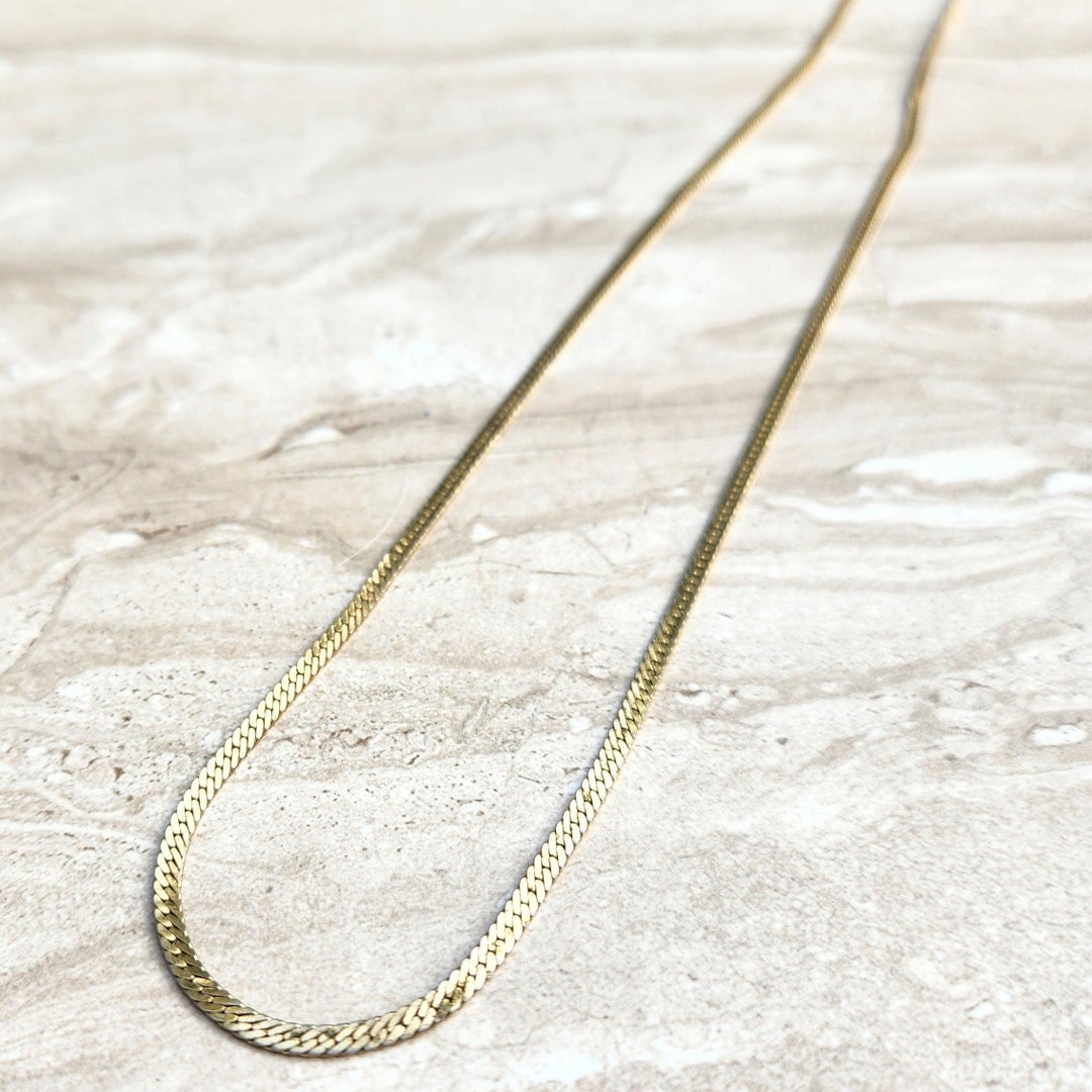 Vintage Citation Chain Necklace, Herringbone Chain Necklace, Gold Tone ...