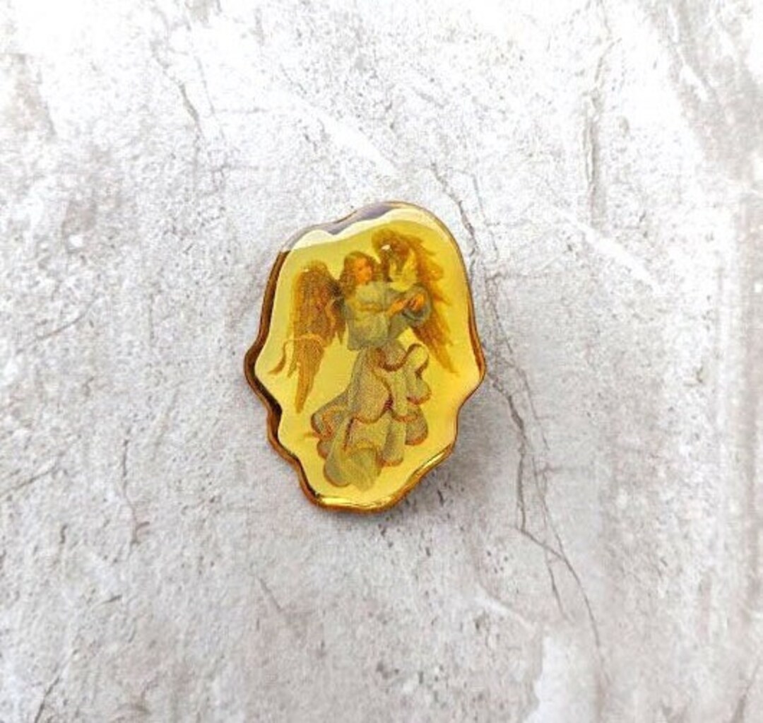 Vintage Guardian Angel Pin, Gold Flying Angel Brooch, Angelic Saint ...