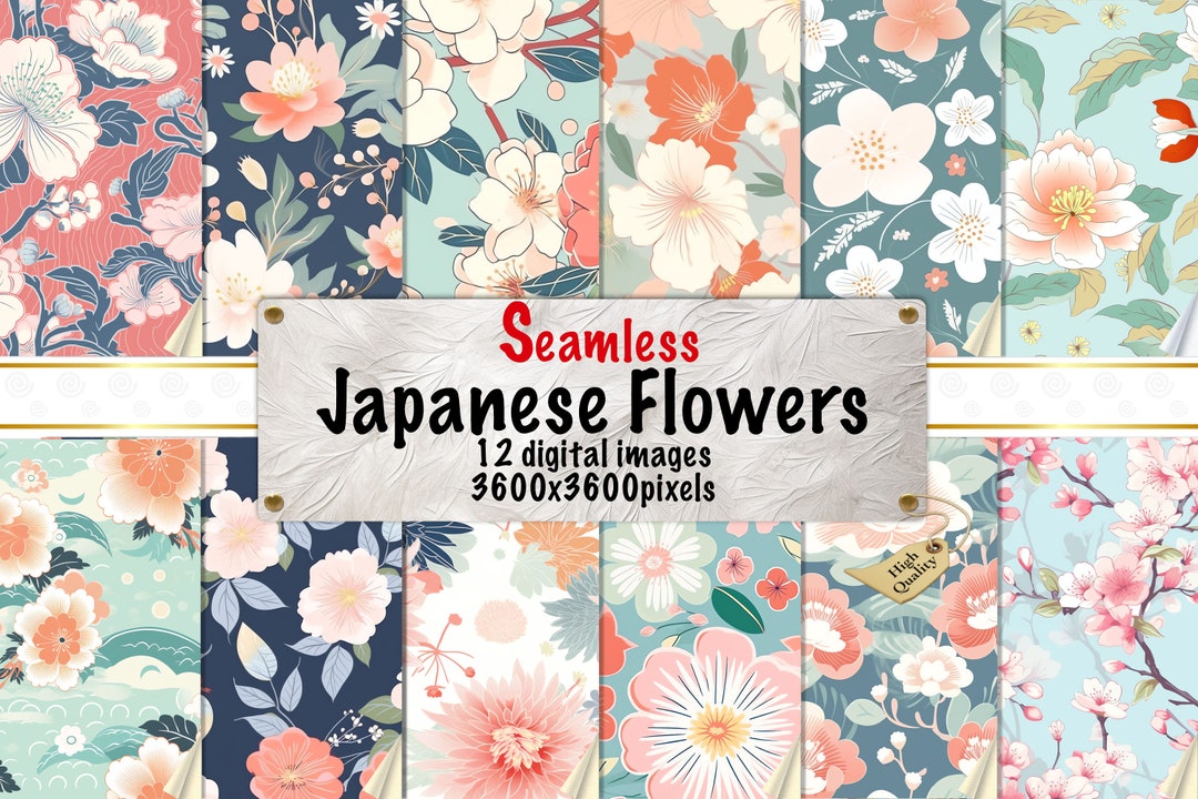 Seamless Digital Designs Inspired by Japanese Flowers, Instant Download ...
