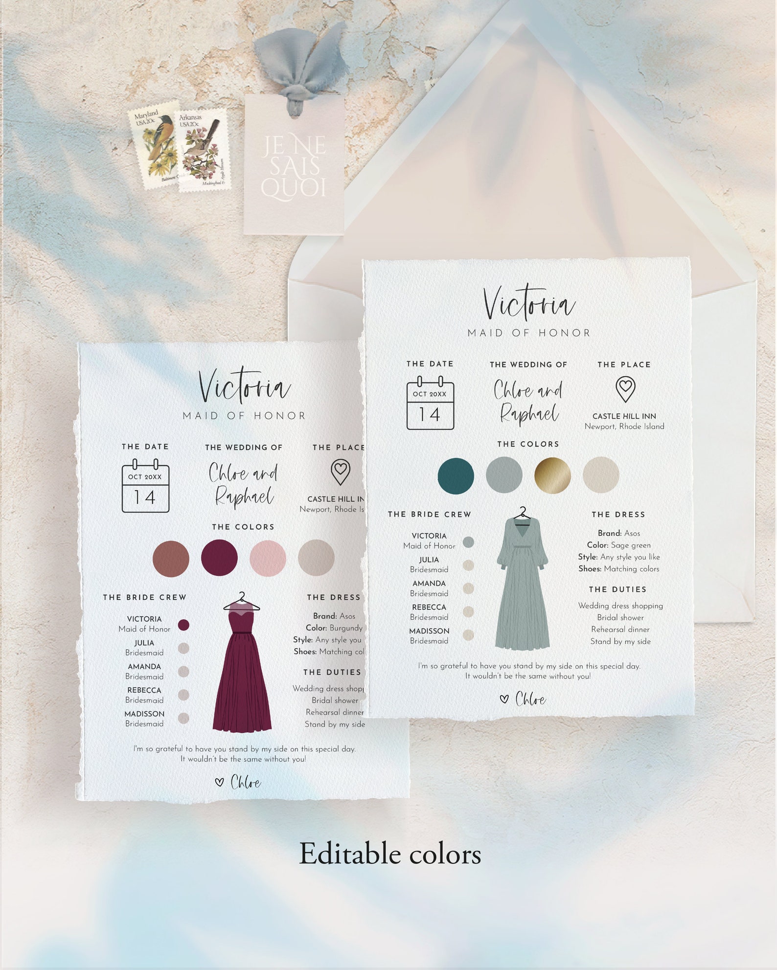 Bridesmaid Info Card Template Bridal Party Info Card - Etsy