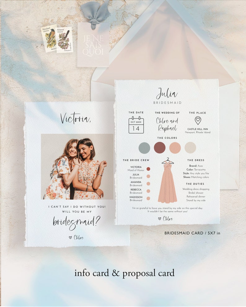 Bridesmaid Info Card Template Bridal Party Info Card - Etsy