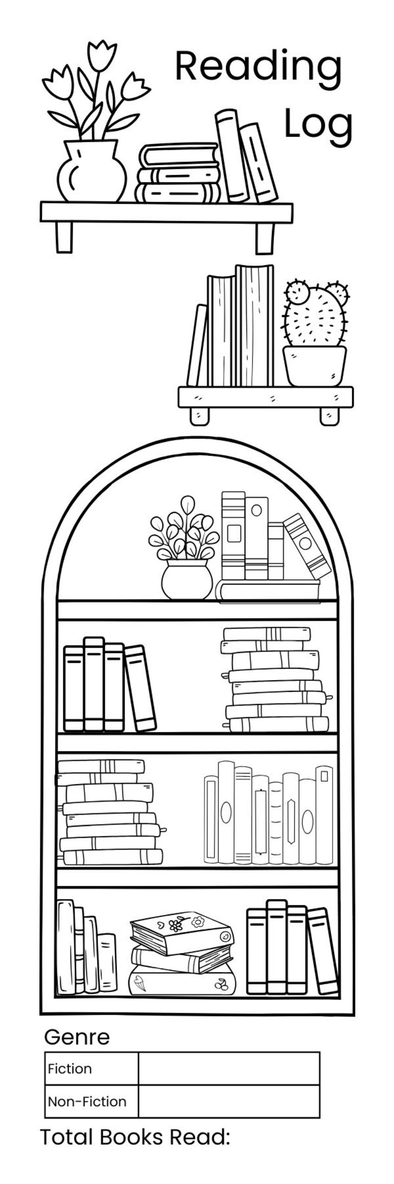 Printable Bookshelf Bookmark, Reading Habit Tracker Bookmark, Bookshelf ...
