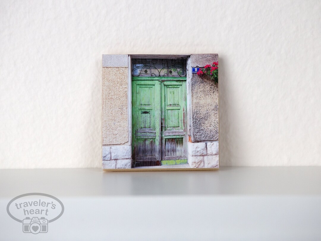Photo of Rustic Green Door Mounted on Birch Wood Tile With - Etsy