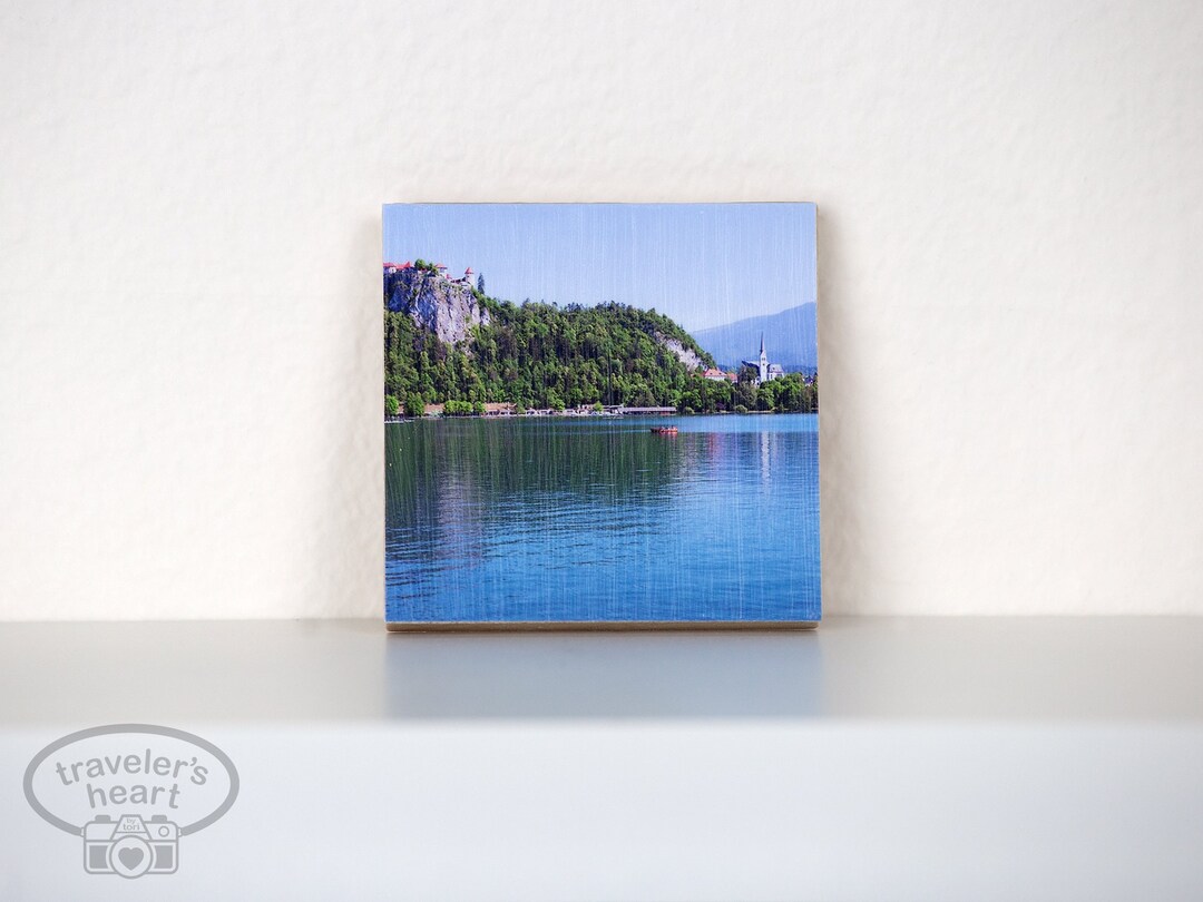 Square Photo Mounted on Wood Tile - Scenic Mountain Lake - Bled Castle ...