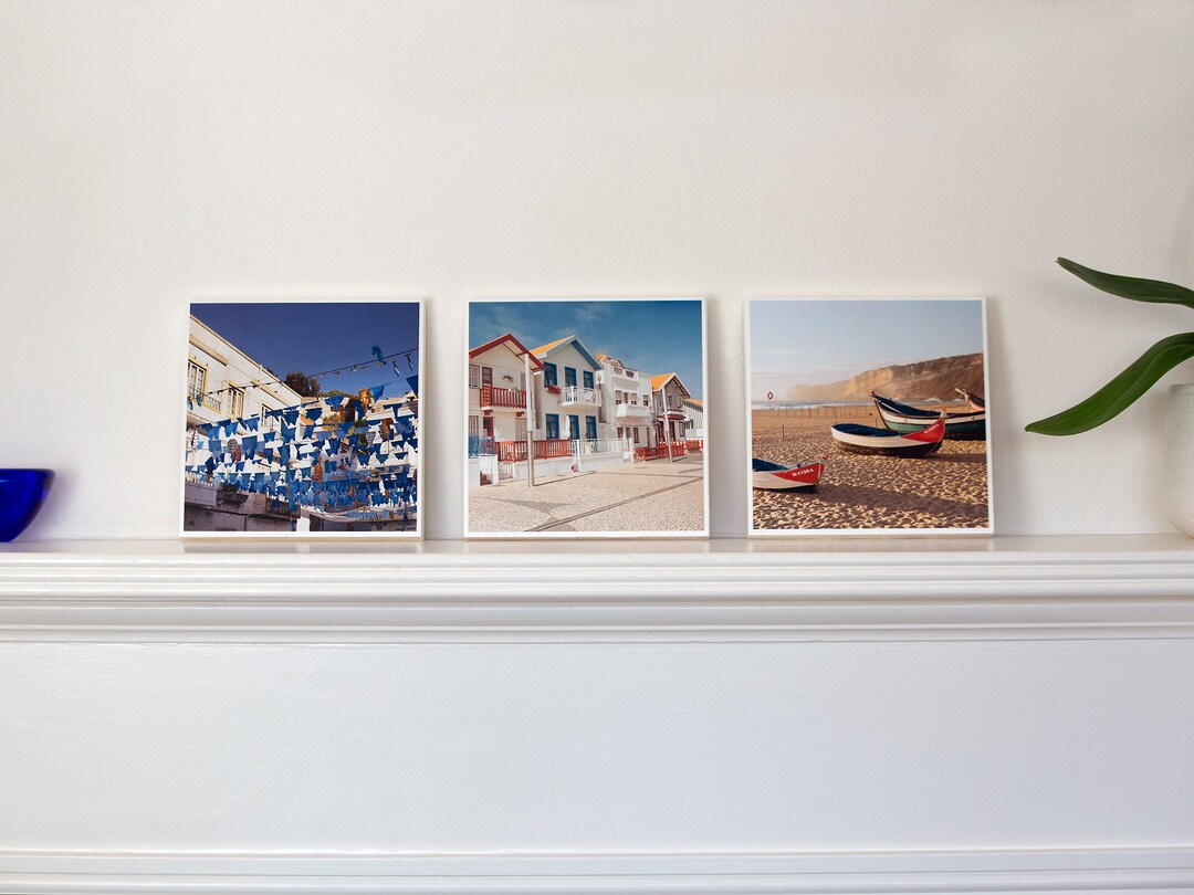 Portugal Beach Photos - Set of 3 - Ready to Hang - Square White Wood ...