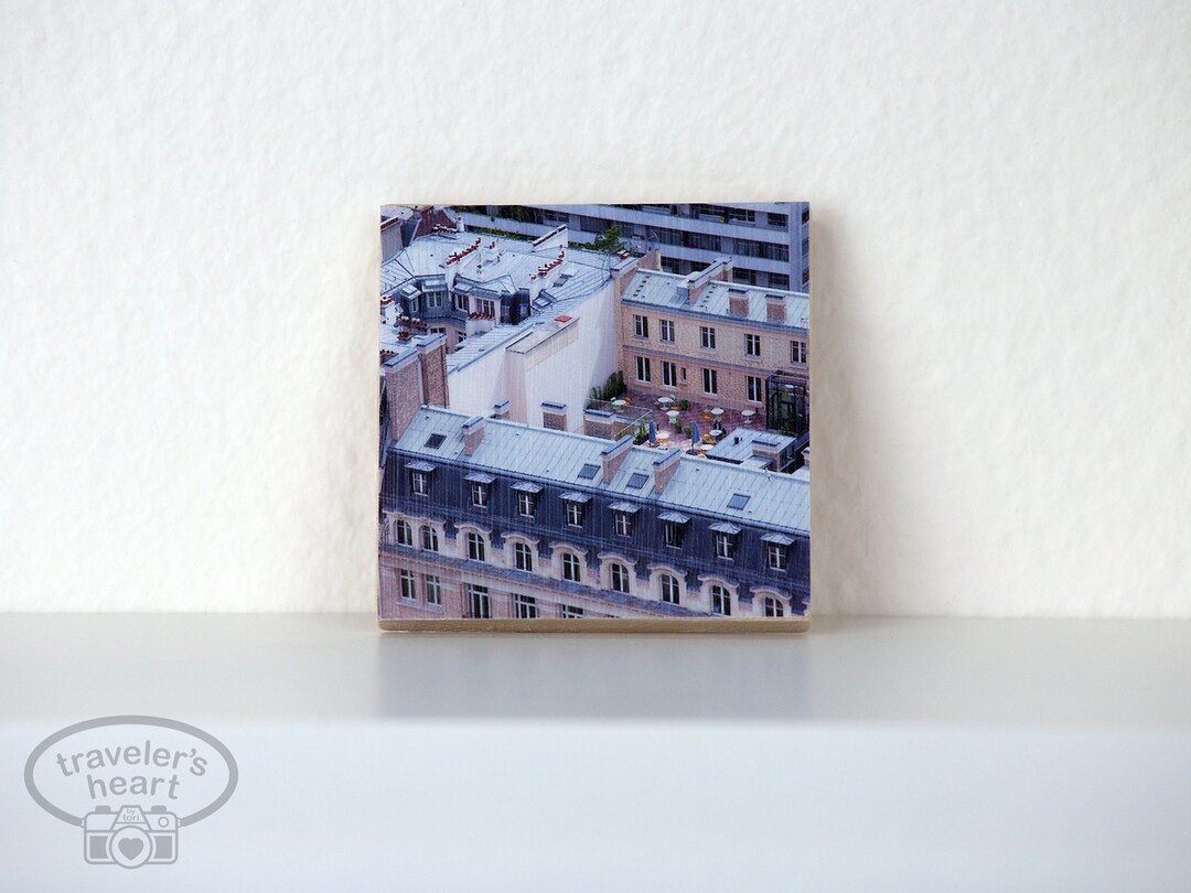 Photo of Parisian Rooftop - Mounted on Square Birch Wood Tile With ...