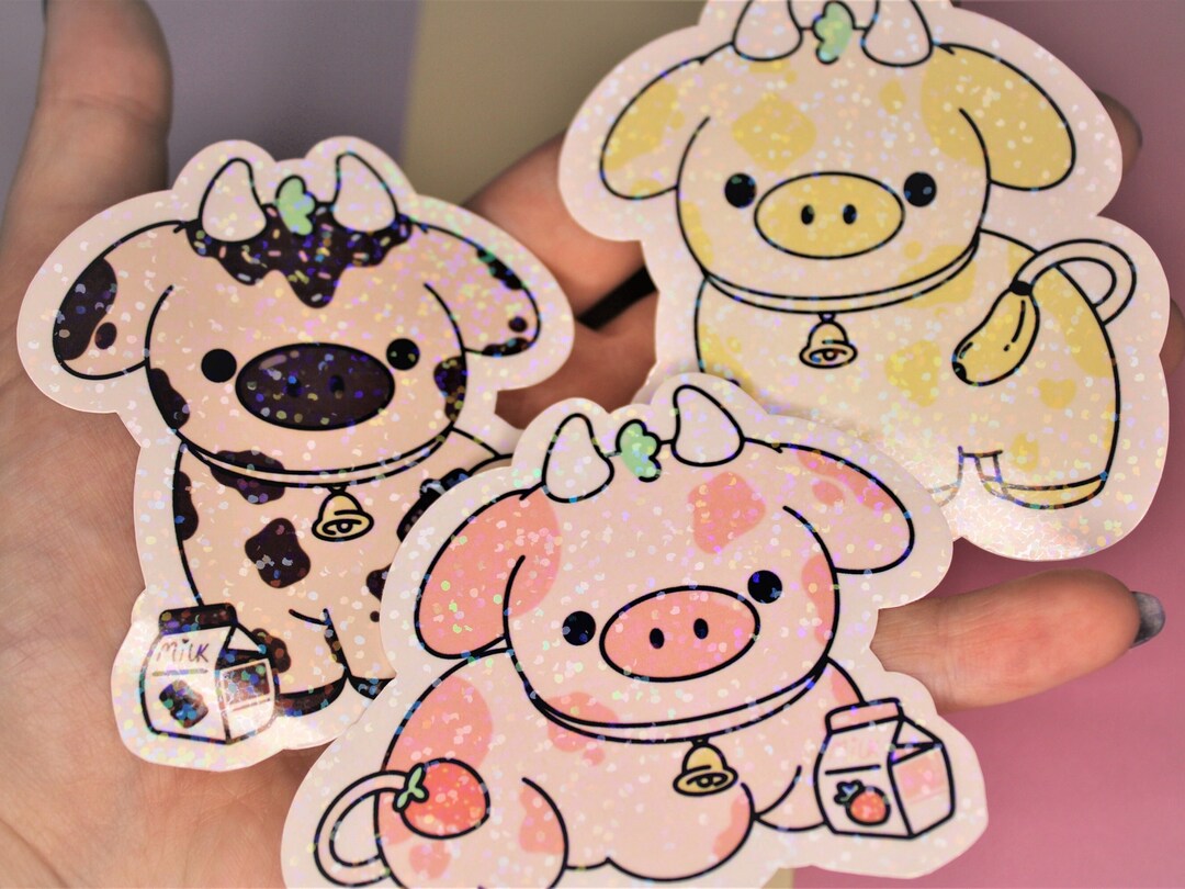 Kawaii Milkshake Cows Stickers - Set of 3 Cow Stickers - Strawberry ...