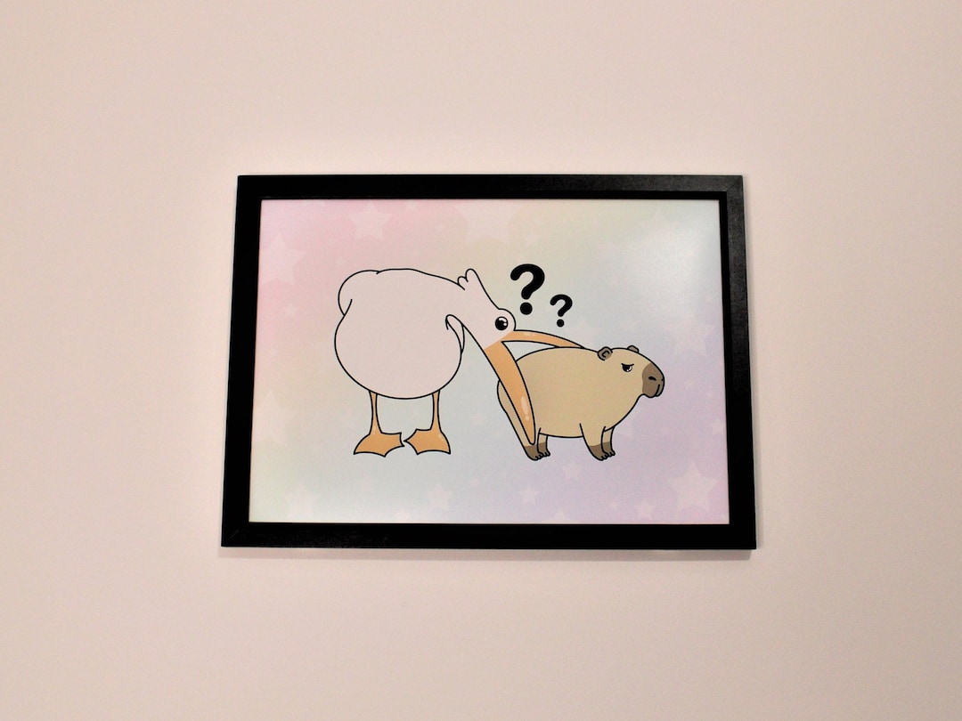 Rainbow Confused Pelican Capybara Art Print, Cute, Kawaii, Capybara ...