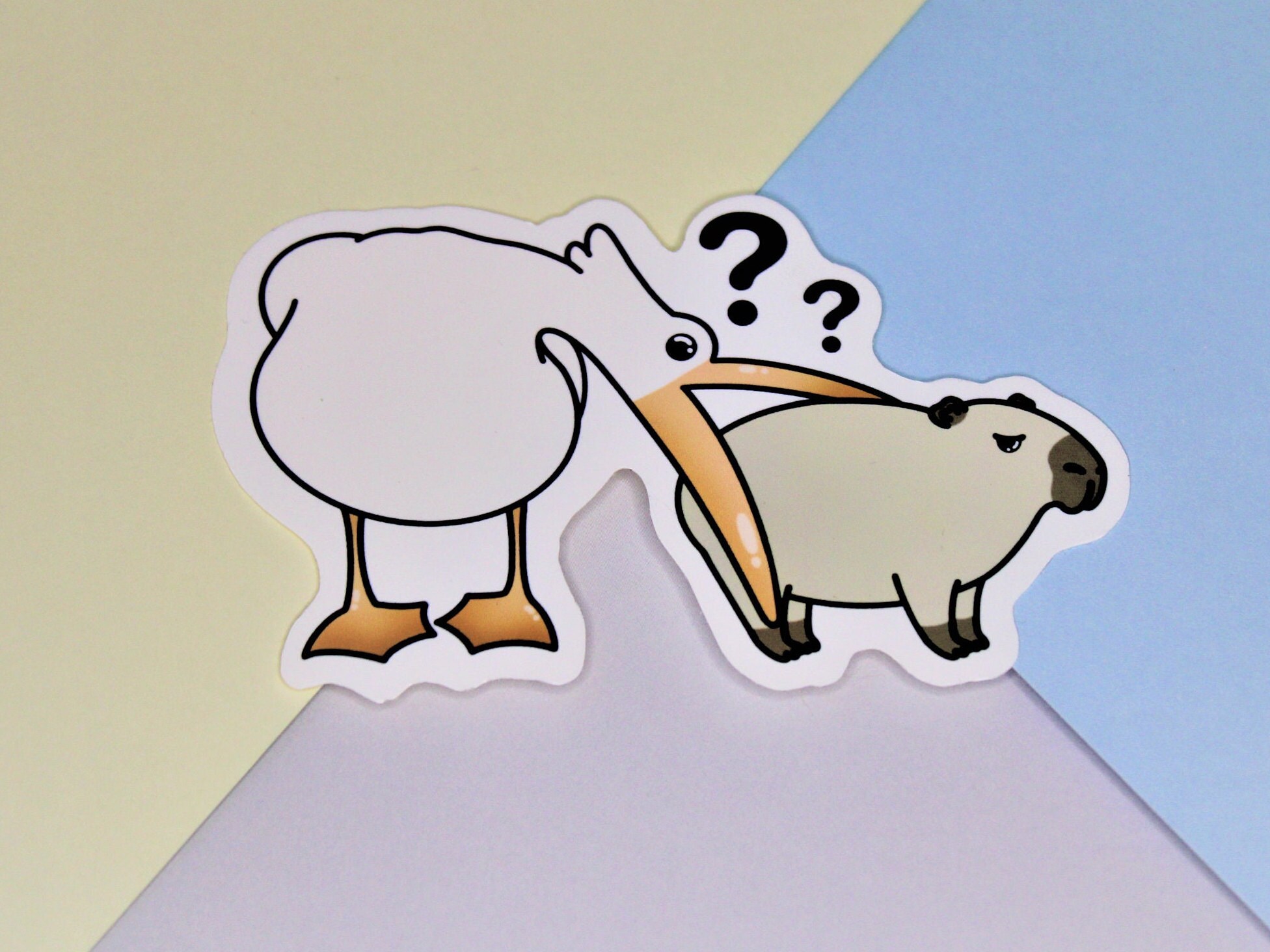 Confused Pelican Capybara Glossy or Holo Sticker Vinyl Decal - Etsy