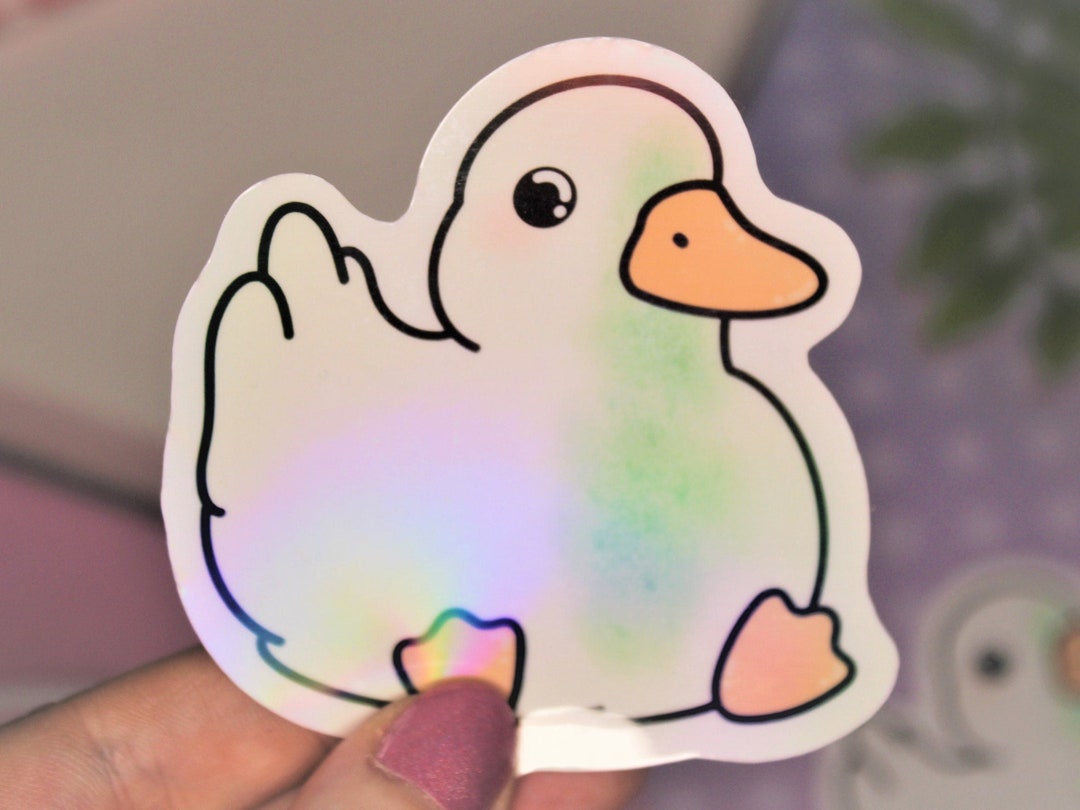 Duck Covered in Grass Glossy or Holo Sticker, Cute Duck Stickers ...