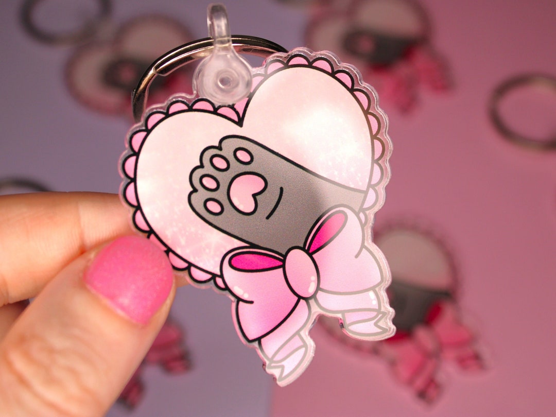 Kawaii Cat Keyring - Cute Cat Paw Heart Shaped Keyring With Bow - Cute ...