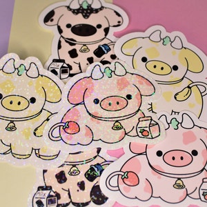 Milkshake Cows Glossy or Holo Sticker, Strawberry Cow Stickers, Banana ...