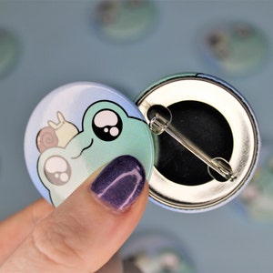 Fred and Shelly Super Cute Button Badge, Cute Frog Badge, Kawaii, Snail ...