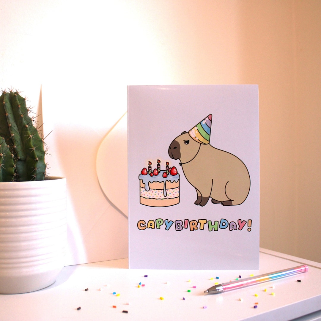 Cute Capybara Birthday Card - Capybirthday Greetings Card - Funny Card ...