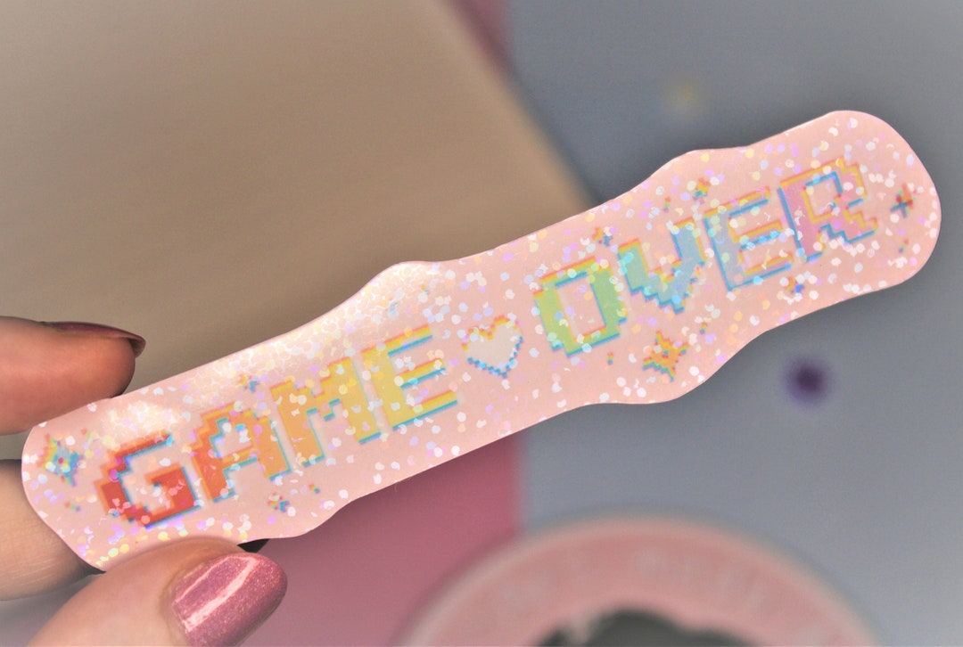 Cute Pixel Art Game Over Sticker - Rainbow Gaming Decal - Pixel Heart ...