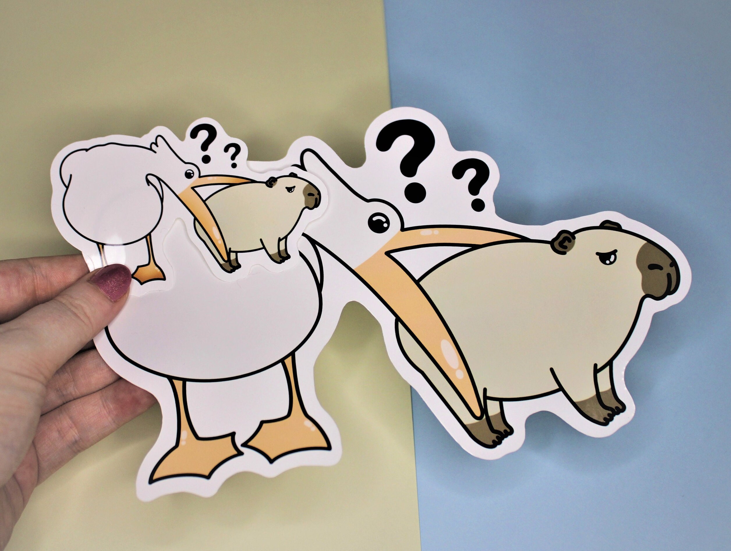 XL JUMBO Confused Pelican Capybara Glossy or Holo Sticker - Etsy Canada
