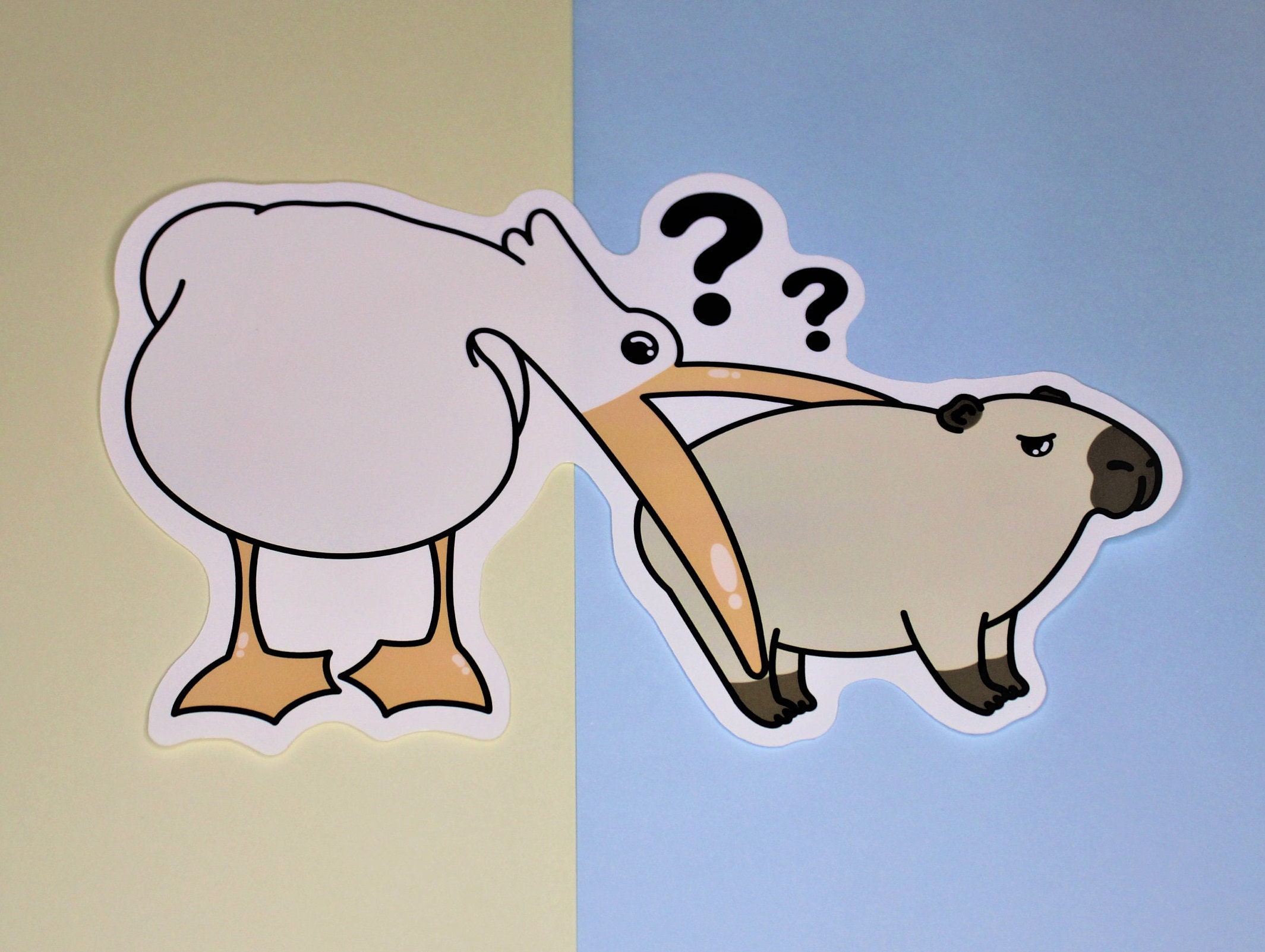 XL JUMBO Confused Pelican Capybara Glossy or Holo Sticker - Etsy Canada