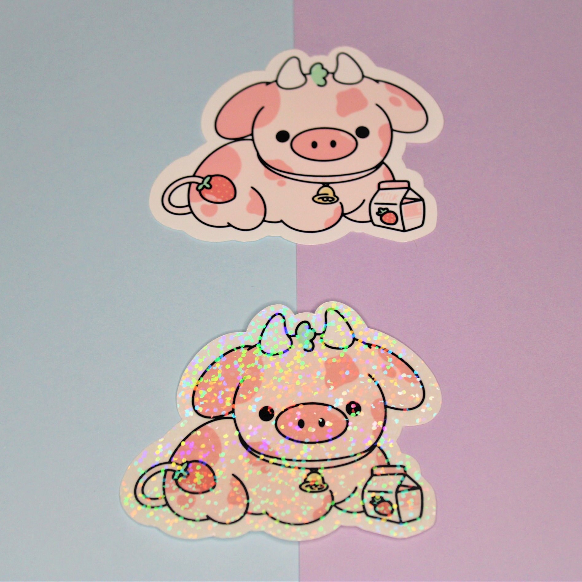 Milkshake Cows Glossy or Holo Sticker Strawberry Cow - Etsy UK