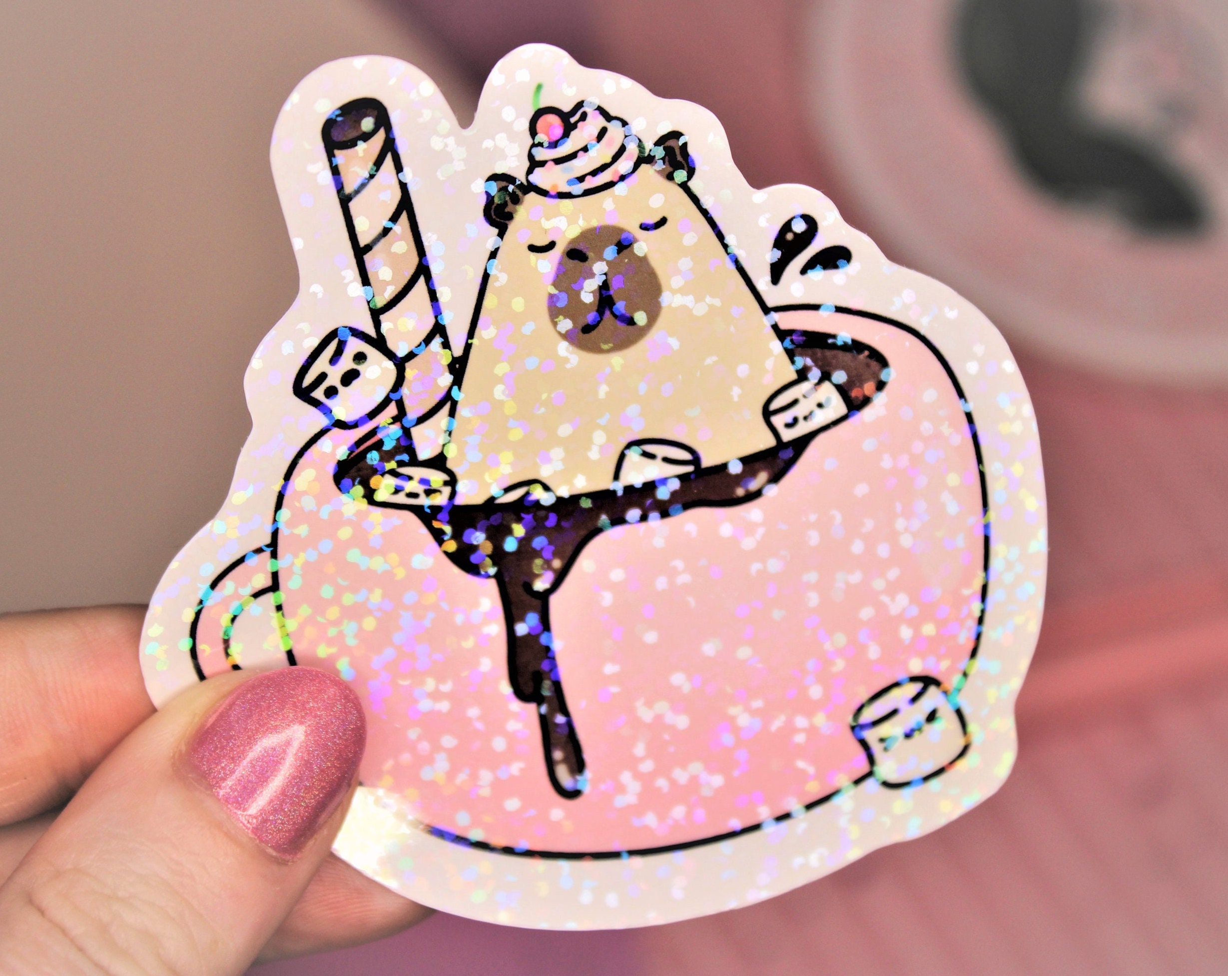 Hot Chocolate Capybara With Marshmallow Friends Glossy or Holo - Etsy