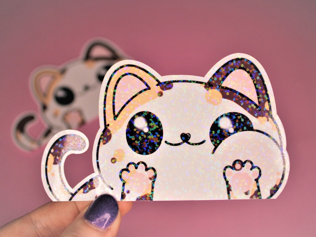 Kawaii Squished Cat Peeker Sticker - Fun and Cute Cat Decal - Glossy or ...
