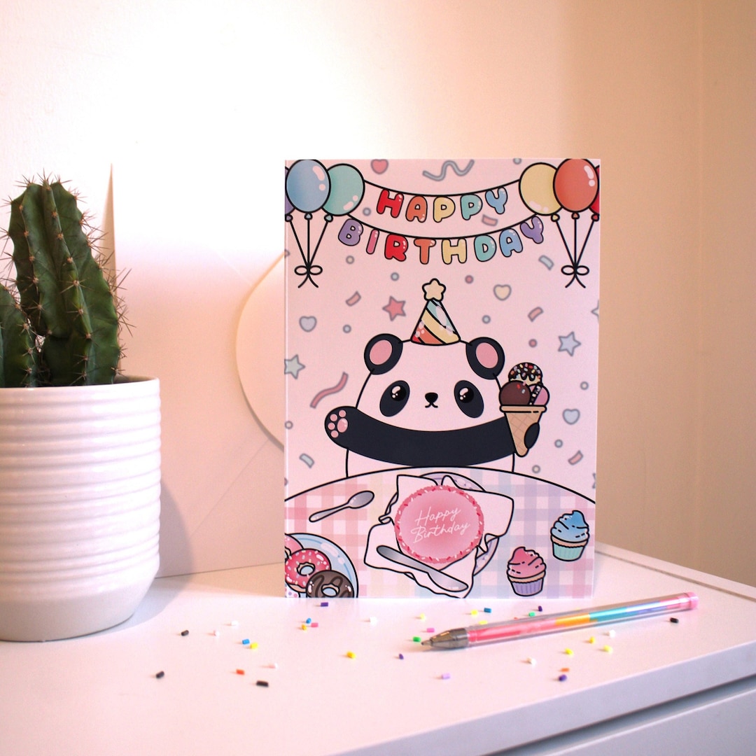Cute Panda Birthday Card - Happy Birthday Greetings Card - Kawaii ...