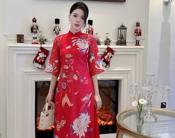 Pink/gold Gam Ao Dai Set |pre-made Modernized Vietnamese Ao Dai| Ao Dai ...