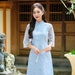 Green Mini Flowers Chiffon Ao Dai Set With Headband Pre-made ...