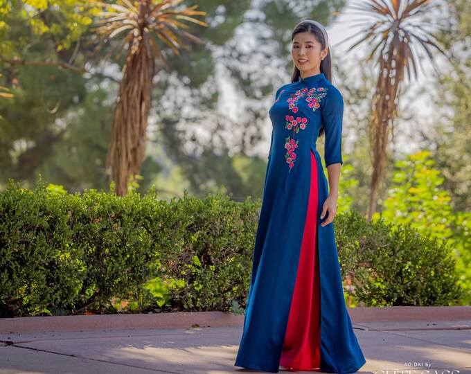 Pink/gold Gam Ao Dai Set |pre-made Modernized Vietnamese Ao Dai| Ao Dai ...