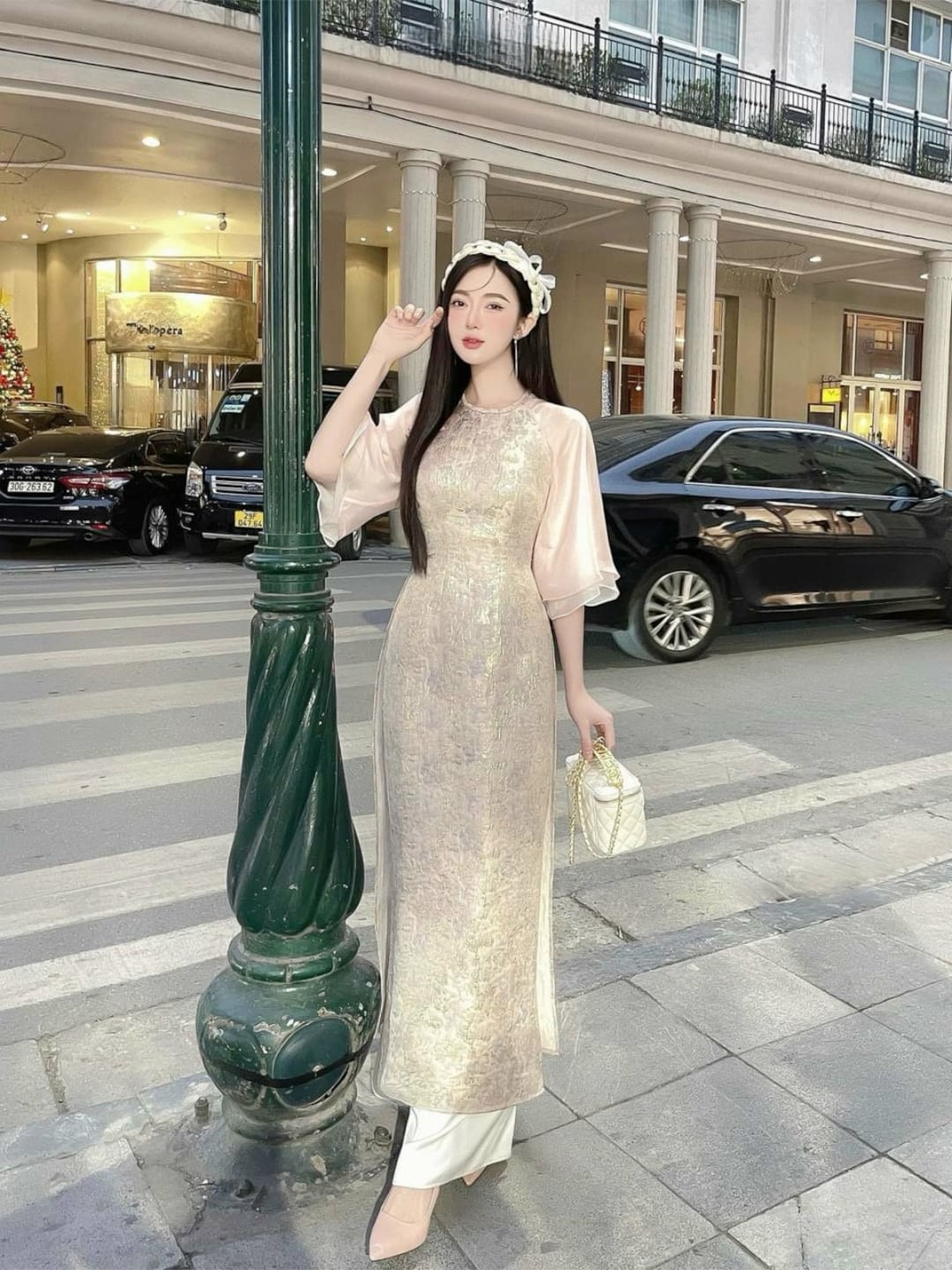 Blush Sparkle Gam Ao Dai Set Pre-made Modernized Vietnamese Ao Dai ...