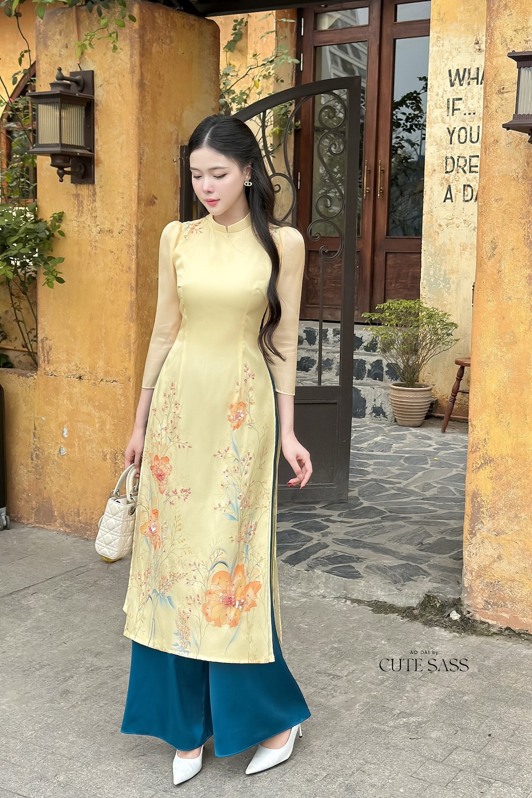 Yellow Sparkle Spring Ao Dai Set Pre-made Traditional Vietnamese Ao ...