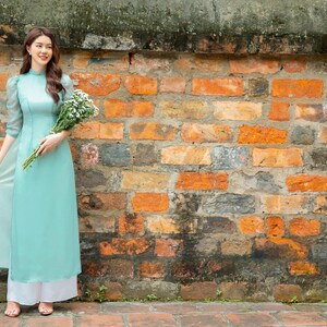Cyan Pearl Shoulder Chiffon Ao Dai Set cyan Pants Pre-made - Etsy