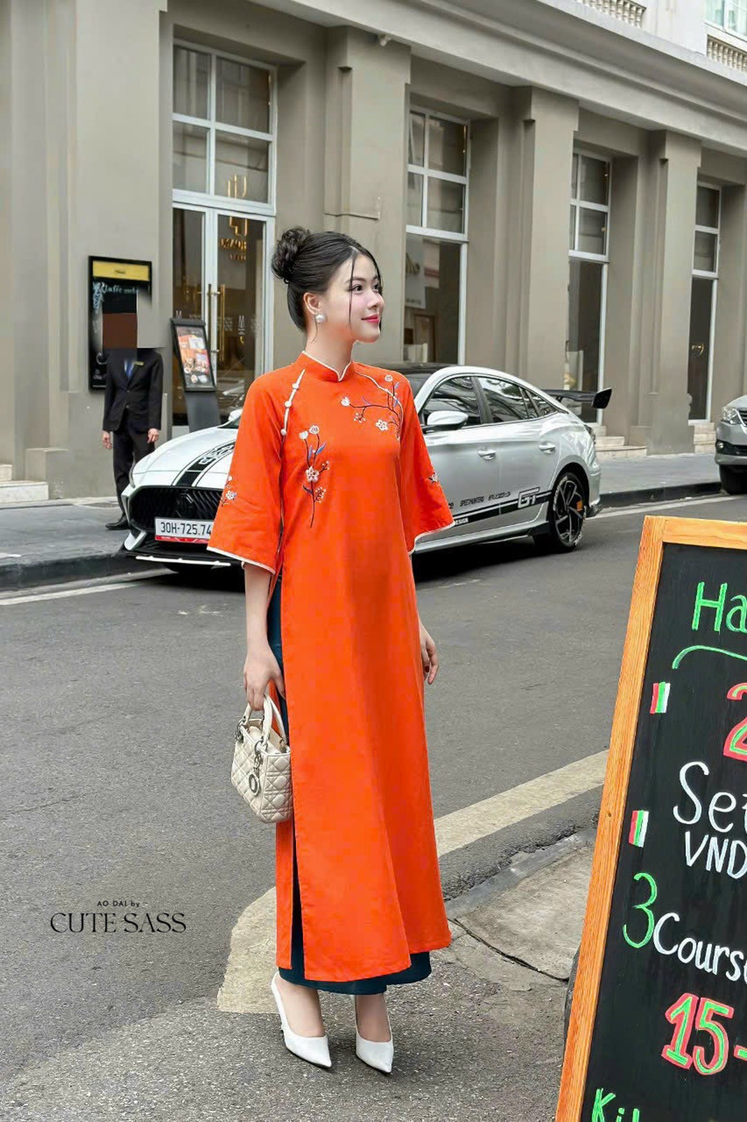 Shifted Embroidery Orange Ao Dai Set 4a|pre-made Vietnamese Ao Dai ...