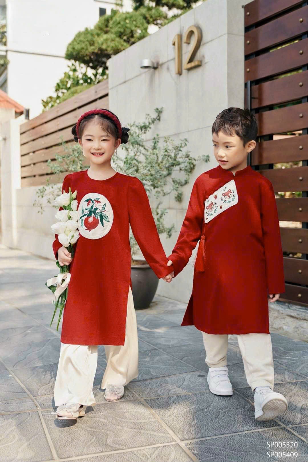 Sibling Red Chipmunk Ao Dai Set Pre-made Traditional Vietnamese Ao Dai ...